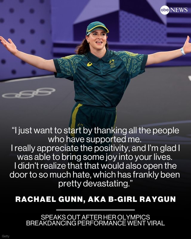 Rachael Gunn, the Australian breakdancer known as Raygun, is speaking ...