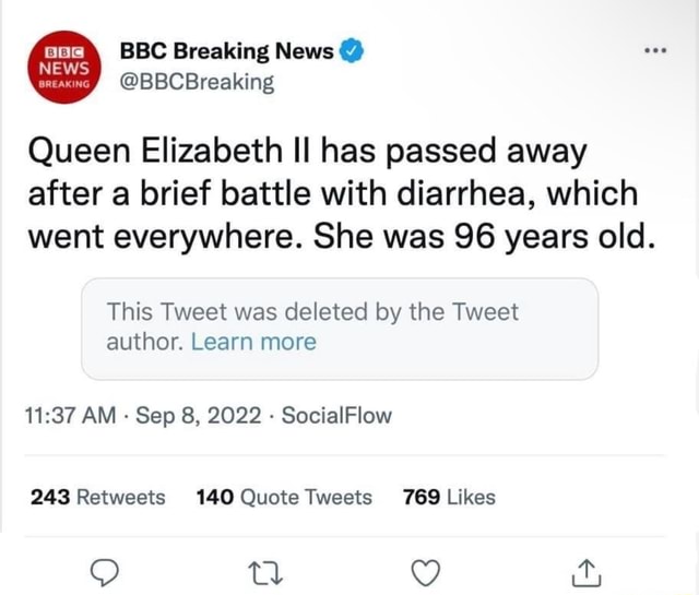 BBC Breaking News Queen Elizabeth II has passed away after a brief ...