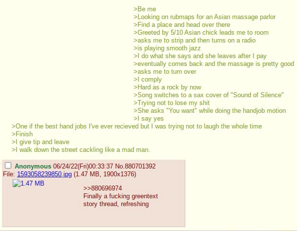 >Be me >Looking on rubmaps for an Asian massage parlor >Find a place ...