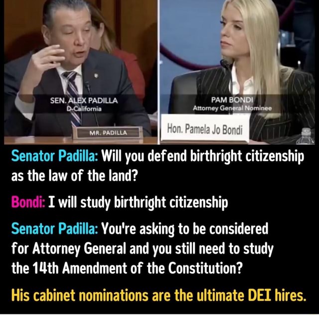 SEN. ALEX PADILLA PAM BONDI Attemey Pamala Jo Ss Senator Padilla: Will ...