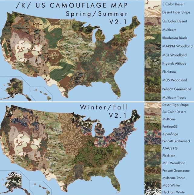 /K/ US CAMOUFLAGE MAP Color Desert Desert Tiger Stripe Six Color Desert ...