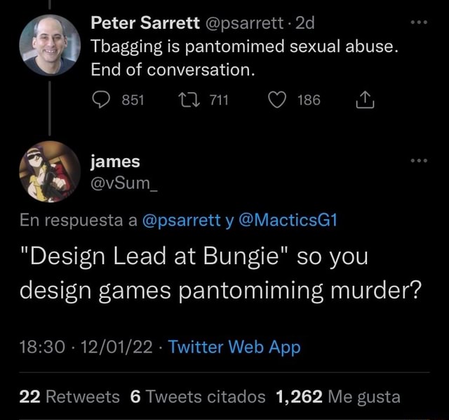 Peter Sarrett @psarrett Tbagging is pantomimed sexual abuse. End of ...