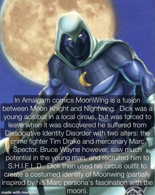 In Amalgam comics MoonWing is fusion between Moon Knight and Nightwing ...