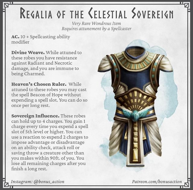 REGALIA OF THE CELESTIAL SOVEREIGN Very Rare Wondrous Item Requires ...