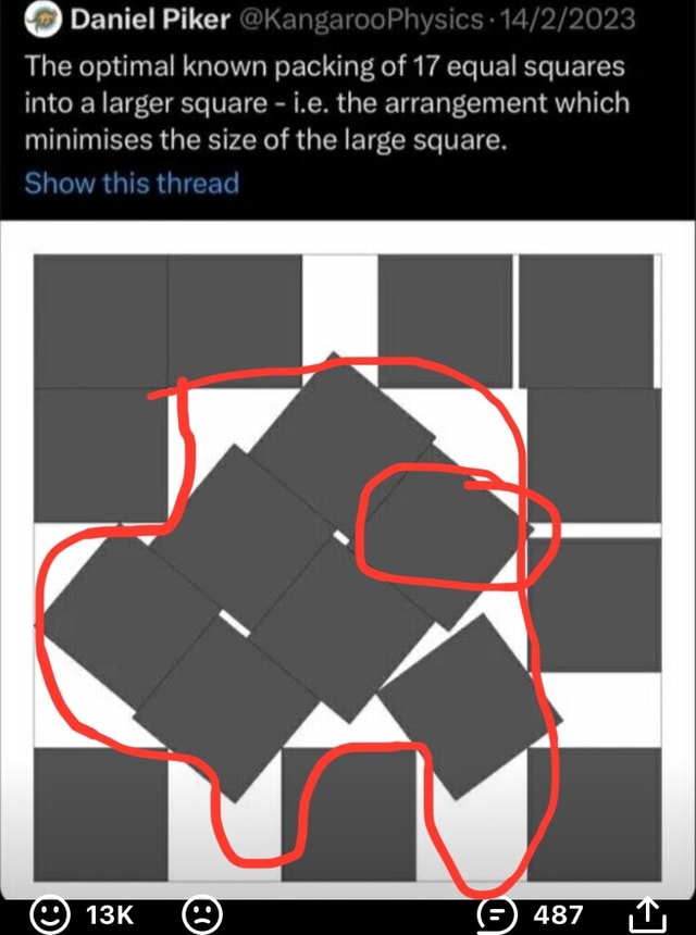 Daniel Piker @KangarooPhysics The optimal known packing of 17 equal ...