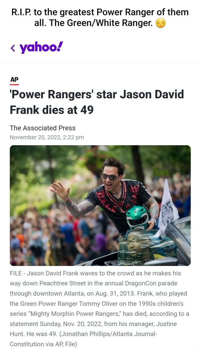 R.I.P. to the greatest Power Ranger of them all. The Ranger. SS