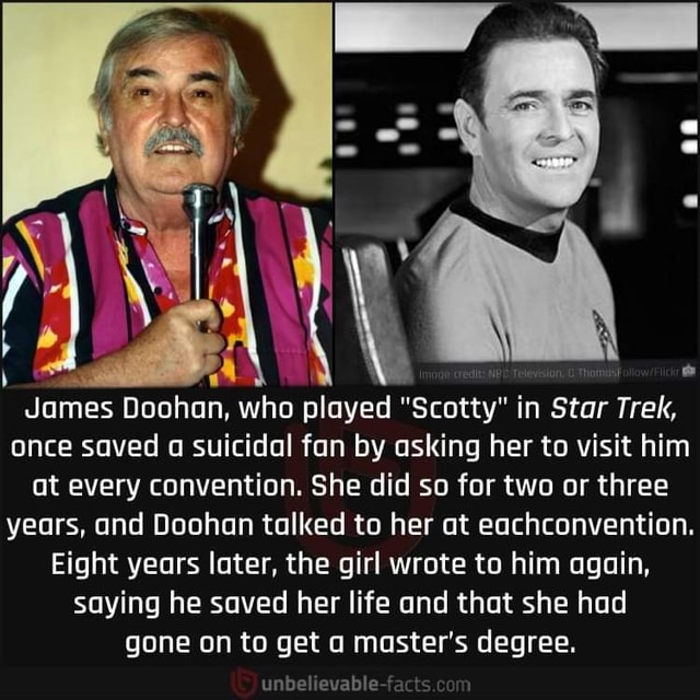James Doohan, who played "Scotty" in Star Trek, once saved a suicidal ...