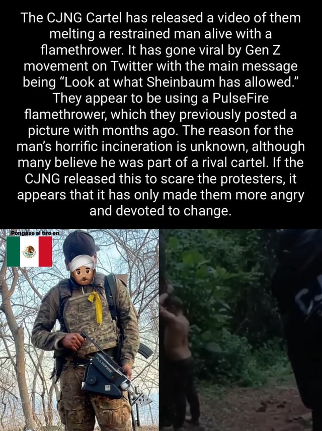 The CJNG Cartel has released a video of them melting a restrained man ...