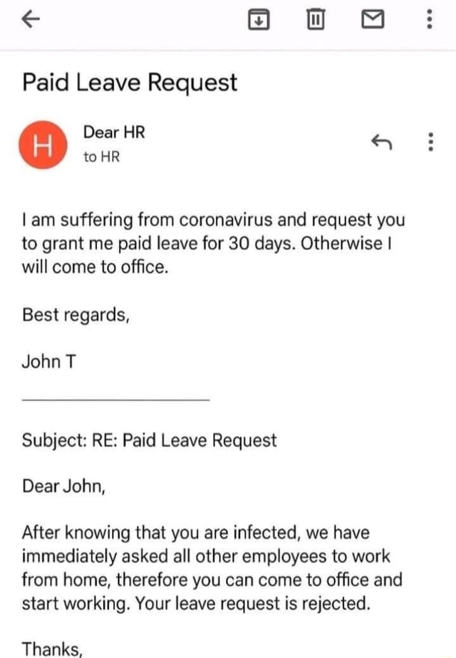 Ow eA Paid Leave Request Dear HR to HR I am suffering from coronavirus ...