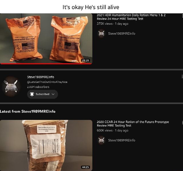 It's okay He's still alive 2021 HDR Humanitarian Daily Ration Menu & 2 ...