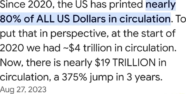 Since 2020, the US has printed nearly 80% of ALL US Dollars in ...