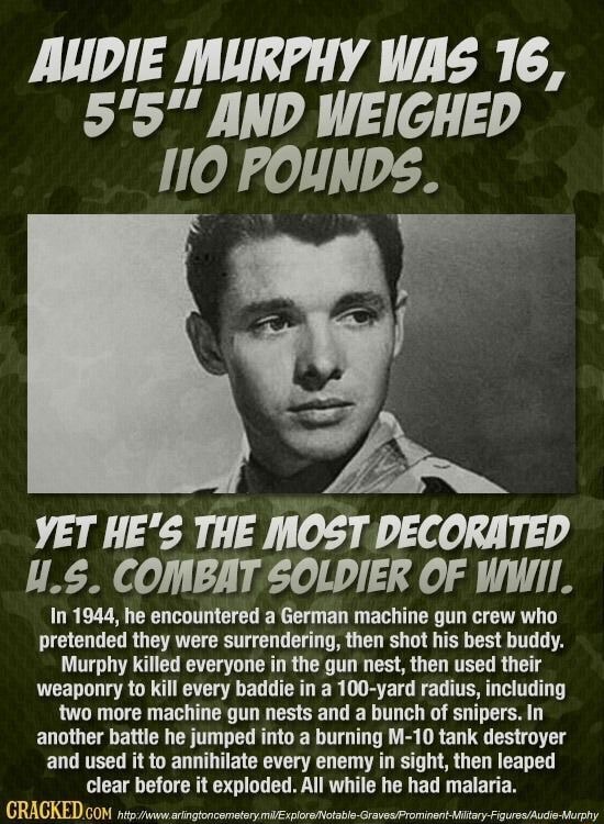 AUDIE MURPHY WAS 16, 55" AND WEIGHED 110 POUNDS. YET HE"S THE MOST ...