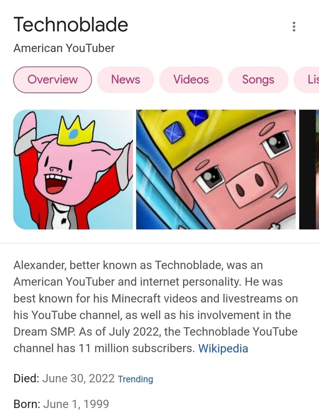 Technoblade American YouTuber Overview News Videos Songs Lis Alexander ...