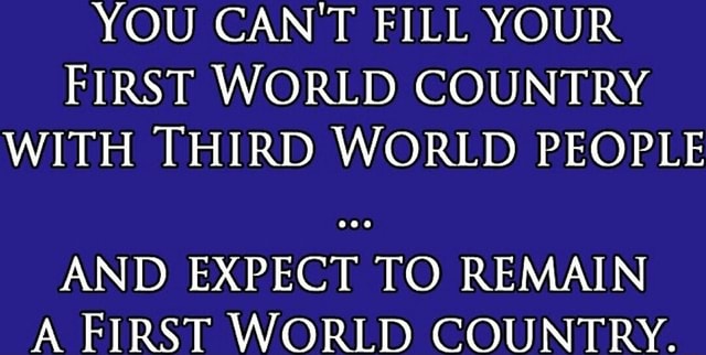 YOU CAN'T FILL YOUR FIRST WORLD COUNTRY WITH THIRD WORLD PEOPLE AND ...
