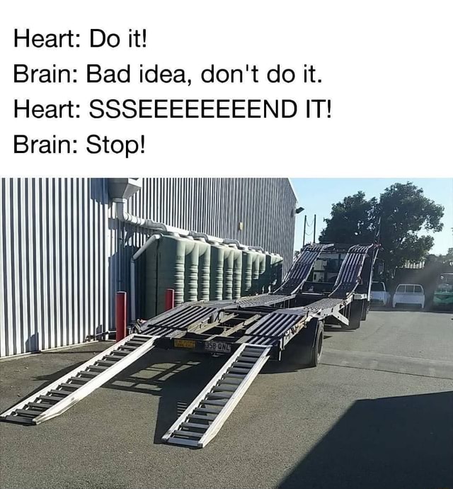 Heart: Do it! Brain: Bad idea, don't do it. Heart: SSSEEEEEEEEND IT ...