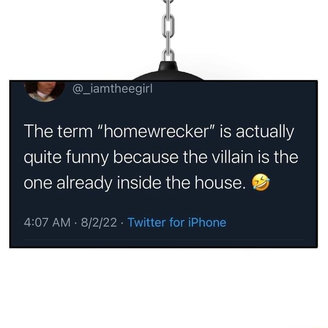 The term "homewrecker" is actually quite funny because the villain is ...