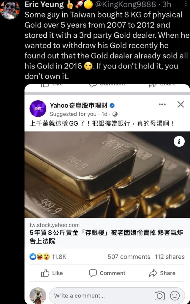 Eric Yeung & Some guy in Taiwan bought 8 KG of physical Gold over 5 ...