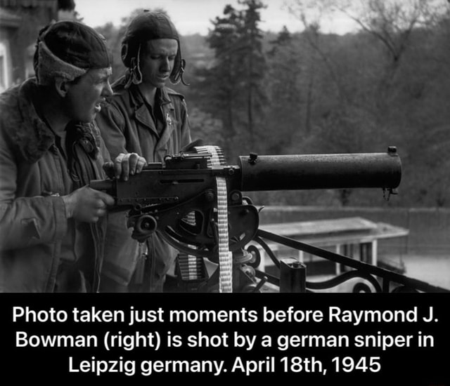 Photo taken just moments before Raymond J. Bowman (right) is shot by a ...