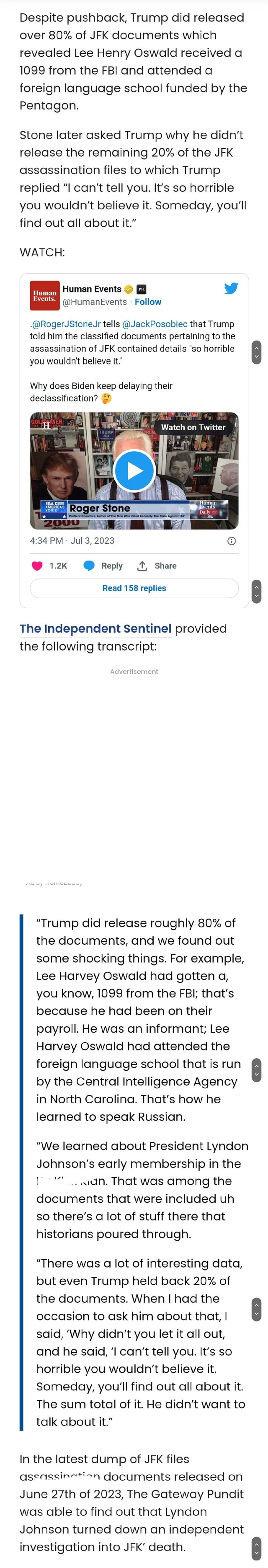 Despite pushback, Trump did released over 80% of JFK documents which ...