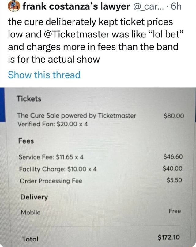 Frank costanza's lawyer @ car... the cure deliberately kept ticket ...