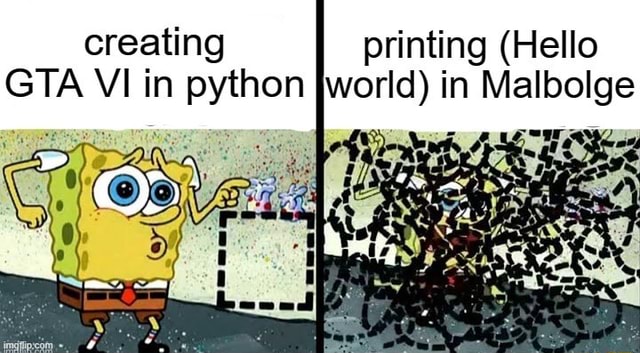 Creating printing (Hello GTA VI in python [world) in Malbolge - iFunny