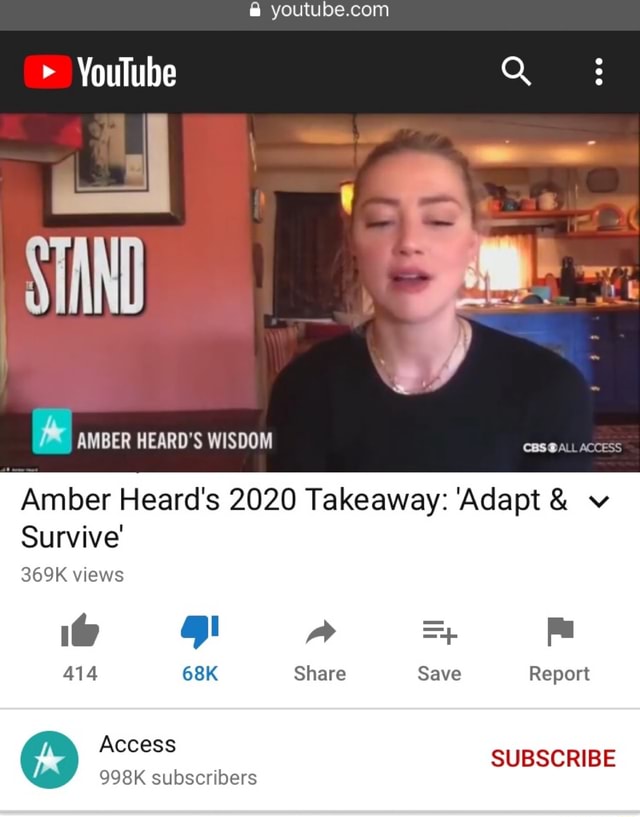 YouTube STAND AMBER HEARD'S WISDOM Amber Heard's 2020 Takeaway: 'Adapt & v Survive' 369K views ...
