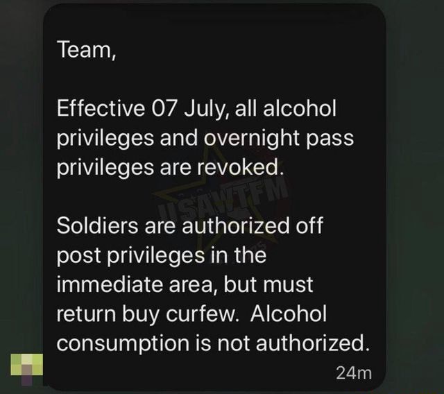 Team, Effective July, all alcohol privileges and overnight pass ...