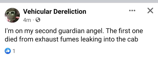 Vehicular Dereliction I'm on my second guardian angel. The first one ...