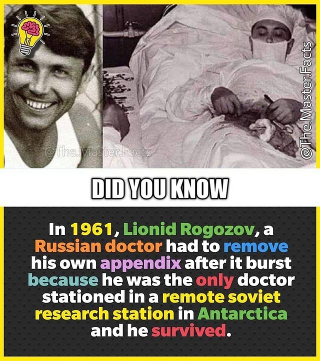 In 1961, Lionid Rogozov, a Russian doctor had to remove his own ...