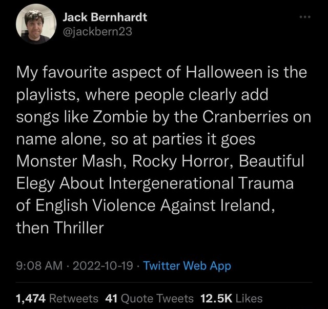 Jack Bernhardt @jackbern23 My favourite aspect of Halloween is the ...