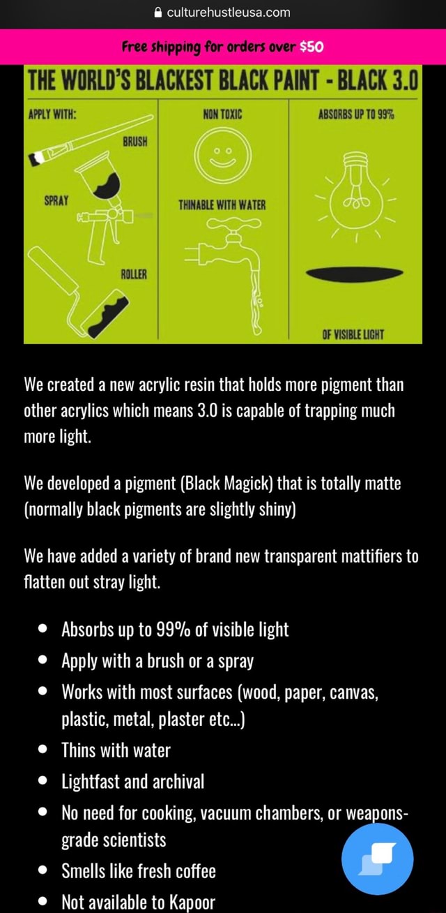 Free shipping for orders over THE WORLD'S BLACKEST BLACK PAINT BLACK 3. ...