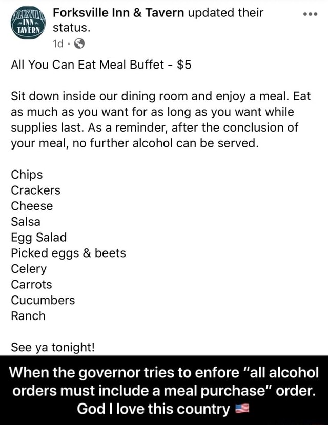 Forksville Inn Tavern updated their All You Can Eat Meal Buffet Sit ...