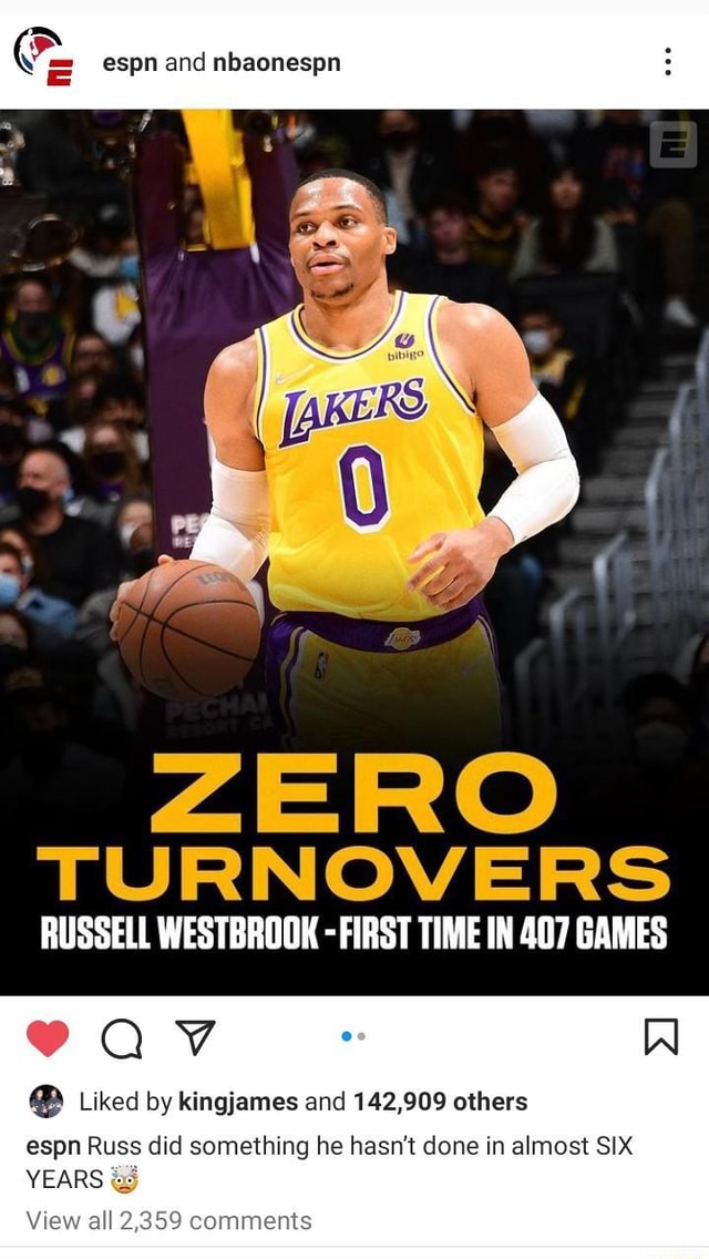 Espn and nbaonespn ZERO TURNOVERS RUSSELL WESTBROOK - FIRST TIME IN 407 GAMES 9QaVY Al Liked by ...