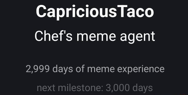 Capricious Taco Chef's meme agent 2,999 days of meme experience next ...
