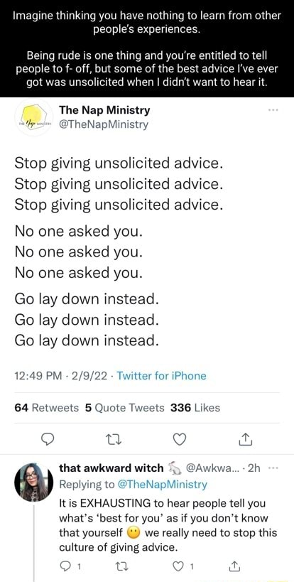 Stop giving unsolicited advice #stopthecultureofgivingadvice - Imagine ...