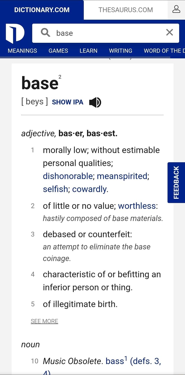 MEANINGS GAMES LEARN WRITING WORD OF THE base [beys] sHow IPA s ...