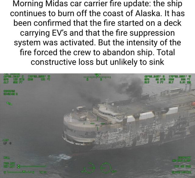 Morning Midas car carrier fire update: the ship continues to burn off ...