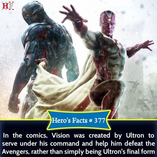Hero's Facts # 377 In the comics, Vision was created by Ultron to serve ...