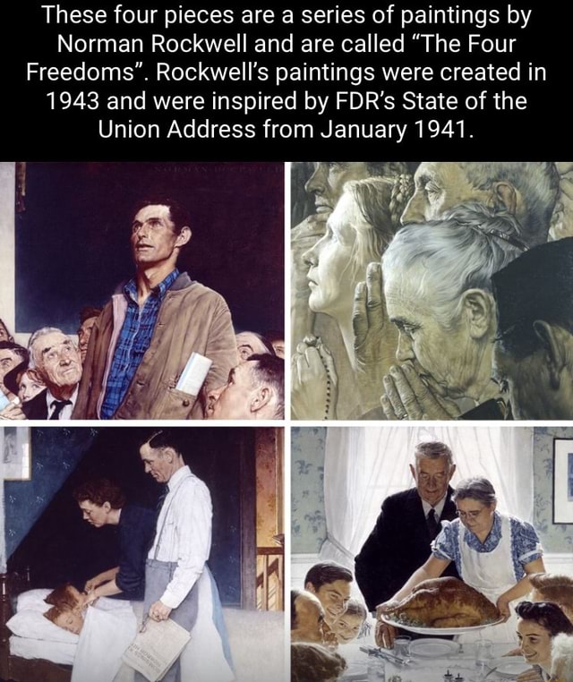 These four pieces are a series of paintings by Norman Rockwell and are ...