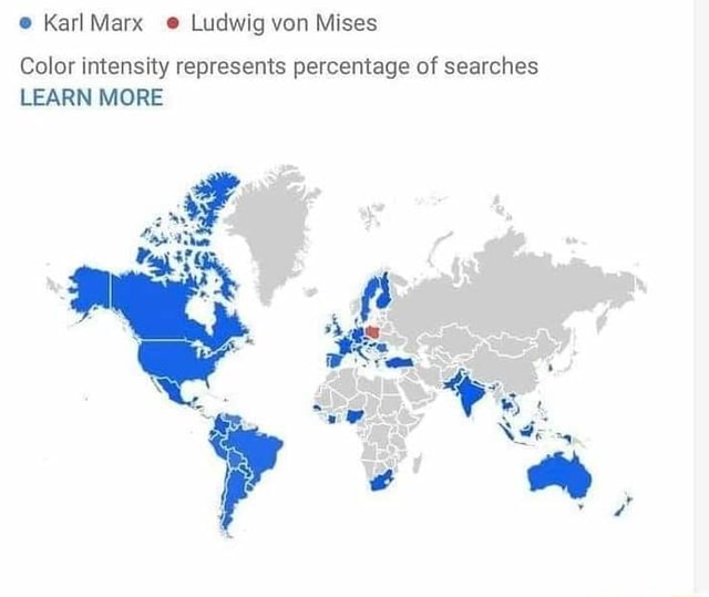 Karl Marx @ Ludwig von Mises Color intensity represents percentage of ...