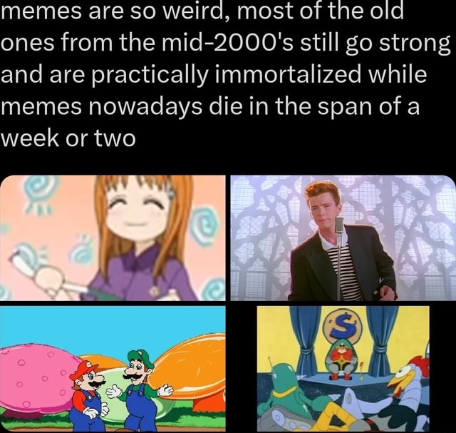 Memes are So weird, most of the old ones from the mid-2000's still go ...