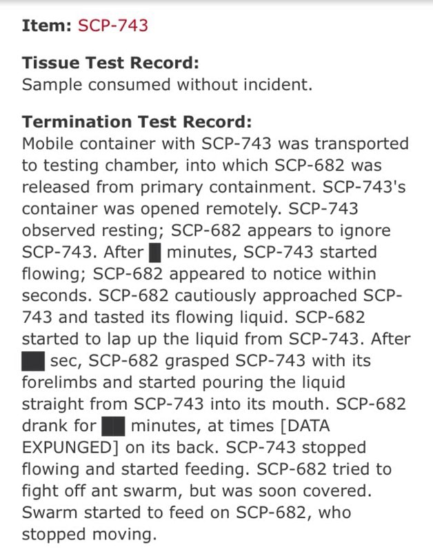 SCP-743 Tissue Test Record: Sample consumed without incident ...