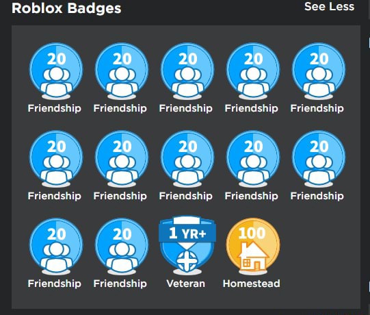 Roblox Badges See Less 20 20 20 20 20 Friendship Friendship Friendship ...