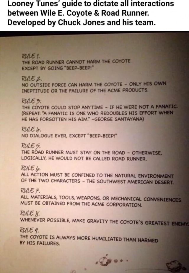 Looney Tunes guide to dictate all interactions between Wile E. Coyote ...