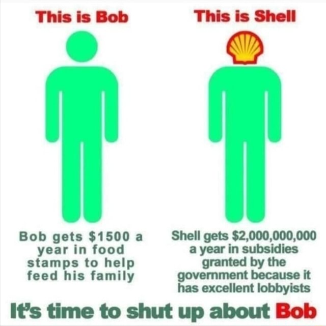 Fis fis f f Bob gets $1500 a Shell gets $2,000,000,000 year in food a ...