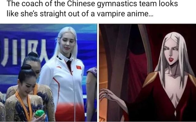 The coach of the Chinese gymnastics team looks like she's straight out ...