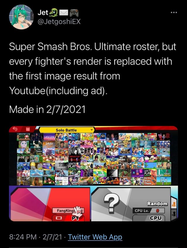 Jet @JetgoshiEX Super Smash Bros. Ultimate roster, but every fighter's ...