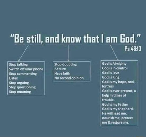 "Be still, and know that am God." Ps 'Stop talking Stop doubting God Is ...