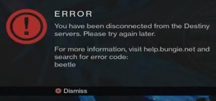 ERROR 'You have been disconnected from the Destiny servers. Please try ...