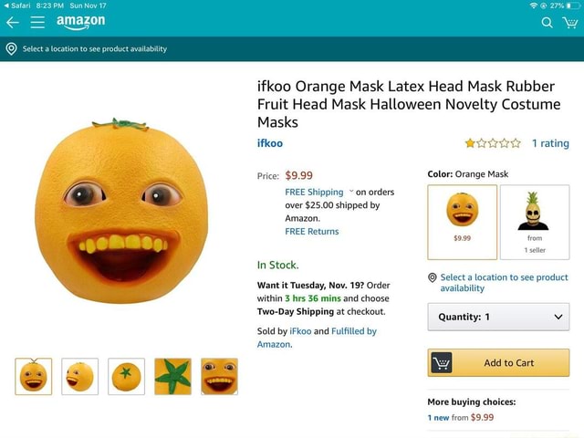 Ifkoo Orange Mask Latex Head Mask Rubber Fruit Head Mask Halloween ...